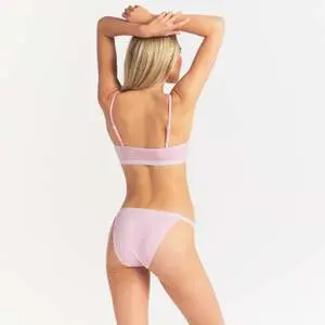 SKIMS Logo Picot String Bikini | Pink | | Lightweight Cotton - Peony
