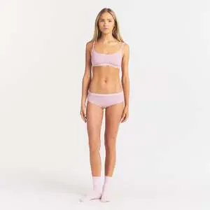 SKIMS Logo Picot Hipster | Pink | | Lightweight Cotton - Peony