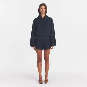 SKIMS Half Zip Pullover | Blue | | Woven Cotton