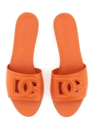 Dolce & Gabbana Leather Logo Slide Sandals - Orange