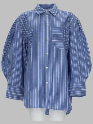 GANNI Striped Organic Cotton Shirt - Blue