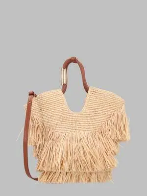 Zimmermann Goldentime Small Raffia Tote With Fringe - Cream