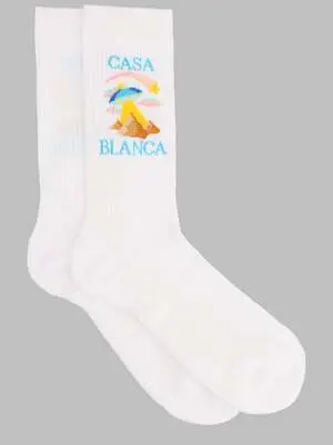 Casablanca Crew Socks With Printed Design - White