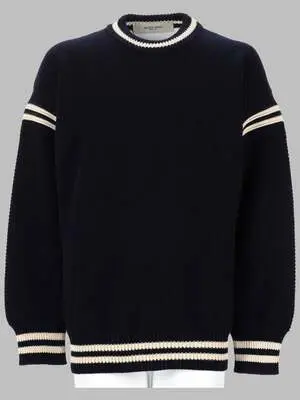 GOLDEN GOOSE Cotton Sweater With Striped Details - Blue