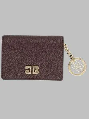 GANNI Card Holder With Logo Detail And Chain - Brown