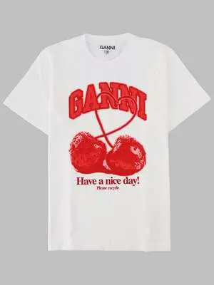 GANNI T-shirt Con Stampa Ciliegia - White