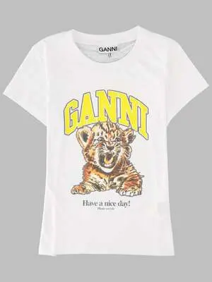 GANNI Tiger Print Organic Cotton Baby Fit T-shirt - White