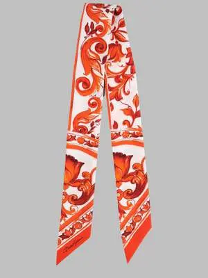 Dolce & Gabbana Silk Twill Foulard Maiolica Print - Orange