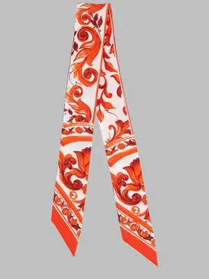 Dolce & Gabbana Silk Twill Foulard Maiolica Print - Orange