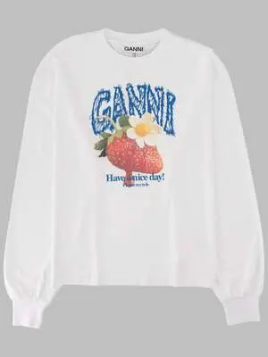 GANNI T-shirt Con Stampa Strawberry - White