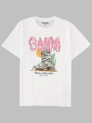 GANNI Western Zebra Boot T-shirt - White