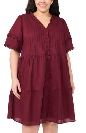 CECE DUPRAZ Pintuck Tiered Cotton Dress