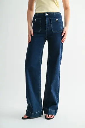 JEMINA DENIM Blueprint Patch Pocket High Waist Straight Leg Jeans