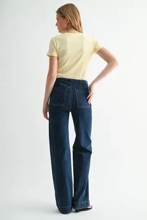 JEMINA DENIM Blueprint Patch Pocket High Waist Straight Leg Jeans