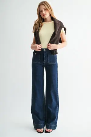 JEMINA DENIM Blueprint Patch Pocket High Waist Straight Leg Jeans