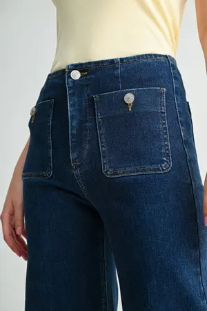 JEMINA DENIM Blueprint Patch Pocket High Waist Straight Leg Jeans