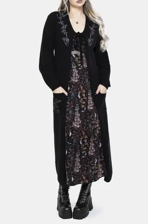 DISTURBIA Rime Cable Knit Sleeve Longline Cardigan - Black