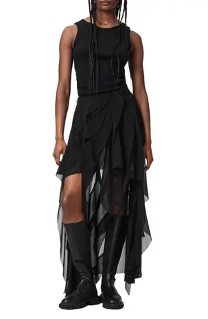 ALLSAINTS Melody Layered Ruffle Midi Skirt
