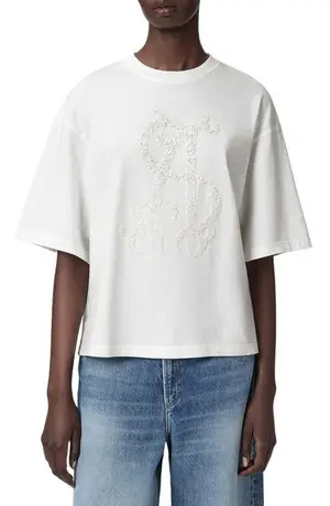 ALLSAINTS Amelie Sequined Logo T-shirt - Optic White