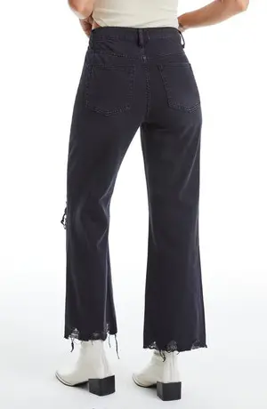 BAYEAS High Waist Flare Jeans With Distressed Details - Black Rock