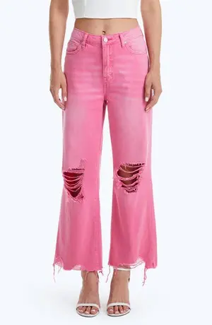 BAYEAS High Waist Flare Jeans With Distressed Details - Raz