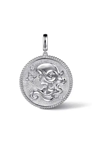 Gabriel & Co. Zodiac Medallion With White Sapphires - Sterling Silver