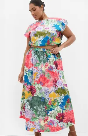 City Chic Maxi Skirt With Floral Print
