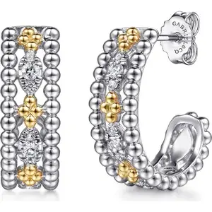 GABRIEL & CO. 14k Gold & White Sapphire J-hoop Earrings - Sterling Silver