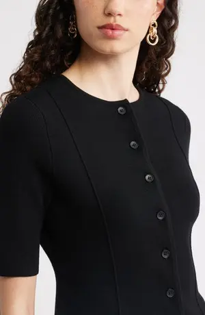 Nordstrom Crewneck Elbow Sleeve Button-up Cardigan - Black