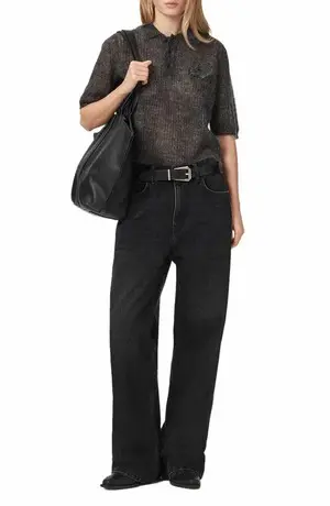 ALLSAINTS Anabel Mohair & Merino Wool Blend Polo Tee