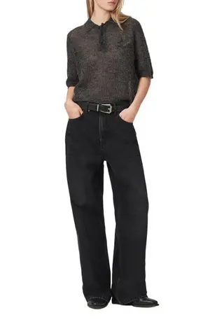 ALLSAINTS Anabel Mohair & Merino Wool Blend Polo Tee - Graphite Grey