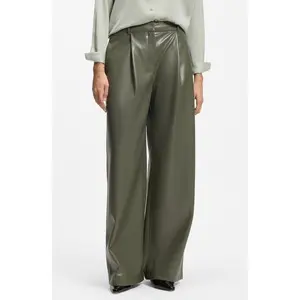 BOSS Tiana Pleated Faux Leather Pants - Tea Leaf
