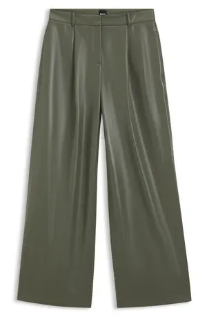 BOSS Tiana Pleated Faux Leather Wide-leg Pants