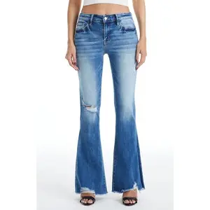 BAYEAS Fray Hem Flare Jeans - Medium Blue