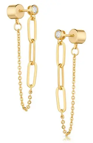 THATCH Juni Drop Earrings With Bezel-set Stone And Paper-clip Chain - 14k Gold Plated
