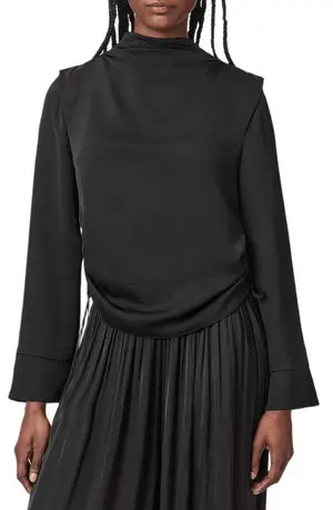 ALLSAINTS Leslie Cowl Neck Long Sleeve Top - Black