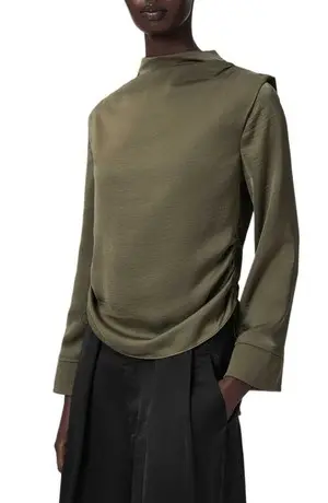 ALLSAINTS Leslie Cowl Neck Long Sleeve Top - Wild Green