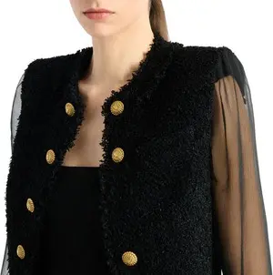 Balmain Cropped Tweed And Muslin Jacket With Decorative Buttons