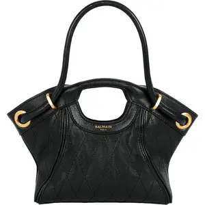 Balmain Small Tote In Smooth Topstitched Leather - Black