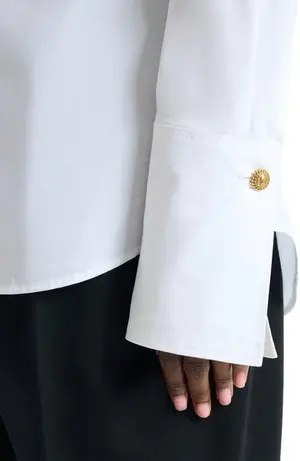Balmain Cotton Poplin Shirt With Lion Head Button Detail