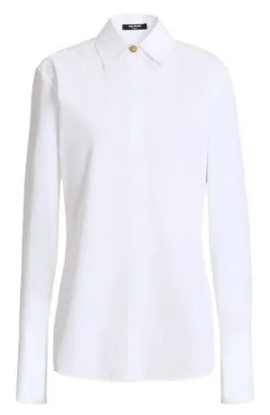 Balmain Cotton Poplin Shirt With Lion Head Button Detail