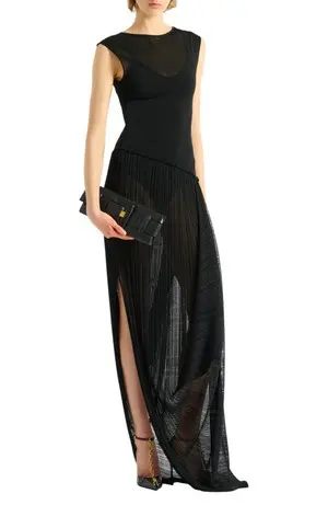 Balmain Long Draped Viscose Dress - Black