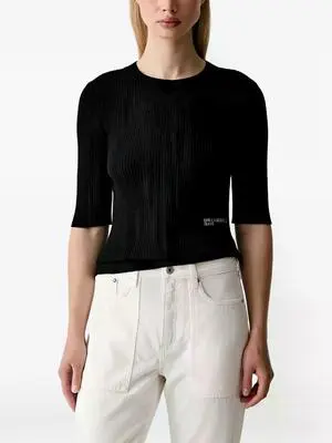 Karl Lagerfeld Ribbed-knit Short-sleeve Top - Black