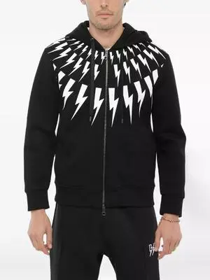 Neil Barrett Fairisle Thunderbolt Hoodie - Black