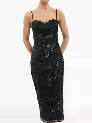 Rebecca Vallance Beau Sequin Embroidered Lace Midi Dress
