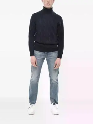 PAOLO PECORA Cable Knit Roll Neck Sweater - Blue