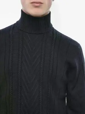 PAOLO PECORA Cable Knit Roll Neck Sweater - Blue