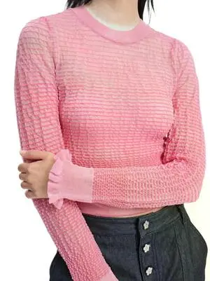 Cecilie Bahnsen Ruffle-cuff Sheer Knit Top