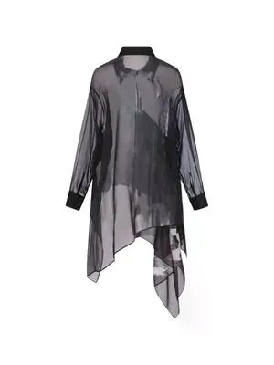 Yohji Yamamoto Asymmetrical Graphic Print Sheer Shirt