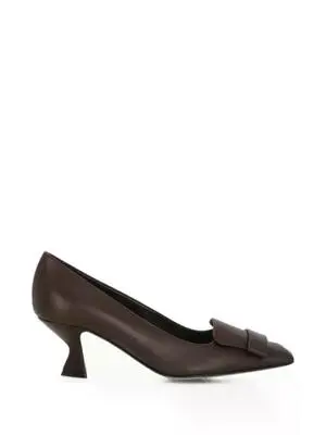 SERGIO ROSSI Plaque-detail Squared-toe Heeled Pumps - Red